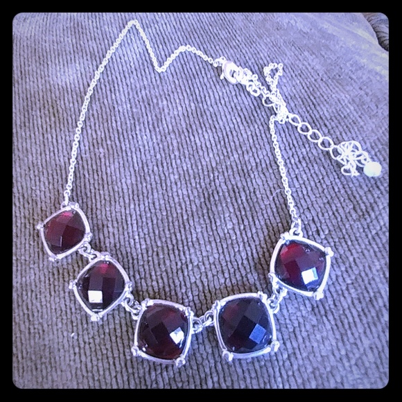 Jewelry | Silver And Ruby Square Glass Necklace | Poshmark